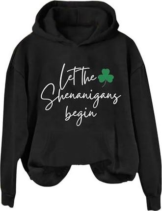 Generic Sweat-shirt à manches longues et col rond avec inscription « Let The Shenanigan Begin » pour la Saint-Patrick, vert, Noir, 3XL