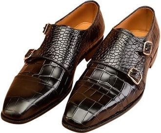 Generic Chaussures habill&eacute;es pour homme Noir Double sangle moine Cuir Motif crocodile, noir, 45 EU