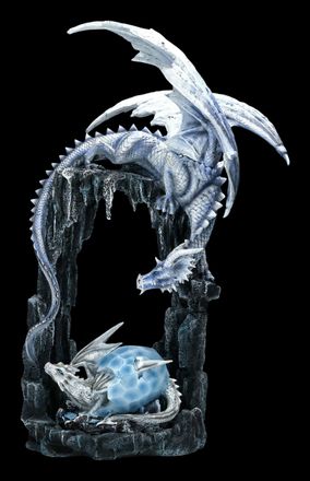 Generic Drachen Figur Eisdrache mit Jungem 53,5 cm gro&szlig; | Fantasy Deko Statue