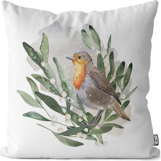 Void Watches Rotkehlchen Mistelzweig Zeichnung Kissenbezug Kissenhülle Polyester wasserfest Outdoor Indoor, Kissen Größe:50 x 50 cm