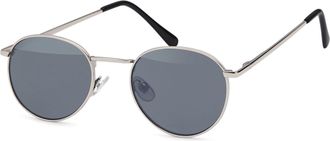 styleBREAKER Unisex Panto Sonnenbrille mit runden Gl&auml;sern | Metallrahmen mit Federscharnier & UV400 Schutz | verspiegelte oder get&ouml;nte Flachgl&auml;ser, Gestell Silber/
