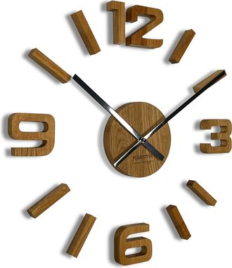 FlexiStyle Wanduhr groß DIY Wanduhren Holz Eiche große 50-75cm für Büro Wohnzimmer Schlafzimmer Dekoartikel ohne tickgeräusche Nicht tickend modern Natur holzopt