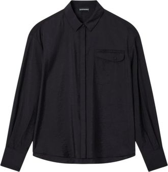Emporio Armani Femme, Blouses et Chemises, Noir, Taille: 38 FR Tecno Rayon Shirt