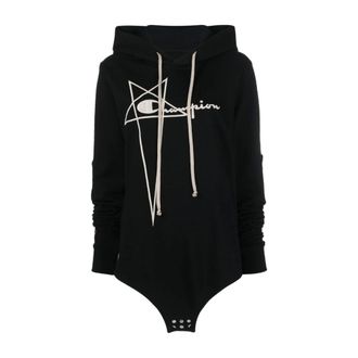 Rick Owens Femme, Sweatshirts et sweats à capuche, Noir, Taille: 40 FR Sweat à Capuche en Coton Brodé Logo