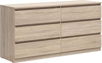 PEGANE Commode buffet &agrave; 6 tiroirs meuble de rangement, coloris ch&ecirc;ne Sonoma - Longueur 150 x Profondeur 45 x Hauteur 75,5 cm