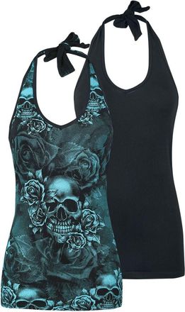 Black Premium by EMP Damen Schwarze Neckholder Tops im Doppelpack M