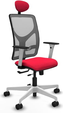 Piqueras y Crespo B&uuml;rostuhl mit wei&szlig;en und schwarzen Armlehnen, h&ouml;henverstellbare Lendenwirbelst&uuml;tze und festes Kopfteil, ausgestattet mit Syncro/Traslack. Grau/Rot