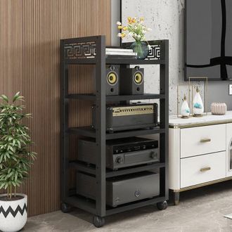 Generic Holz & Stahl Audioturm mit Verstellbaren Regalen, 3/4/5-stufiger HiFi Rack mit Rädern, Audio-Komponenten Offener CD-Player-Ständer, für Heimkino Schla