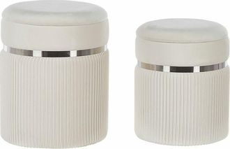 Beliani Pouf mit Stauraum 2er Set CAMDENTON Samtstoff Cremeweiß