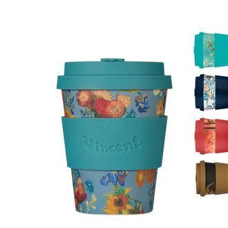 Ecoffee Cup Van Gogh Collection wiederverwendbarer, umweltfreundlicher Kaffeebecher auf 100 % pflanzlicher Basis, mit Silikondeckel und Hülle, melaminfrei, spülma