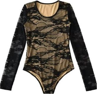 Generic YUJIEBB Body &eacute;l&eacute;gant &agrave; manches longues en dentelle noire pour femme, 1530 Noir, M