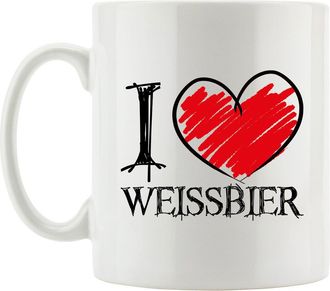 Pixxprint I love Weissbier Fun Tasse, ca. 300ml Fassungsverm&ouml;gen, Keramik Wei&szlig;, Sp&uuml;lmaschinenfest