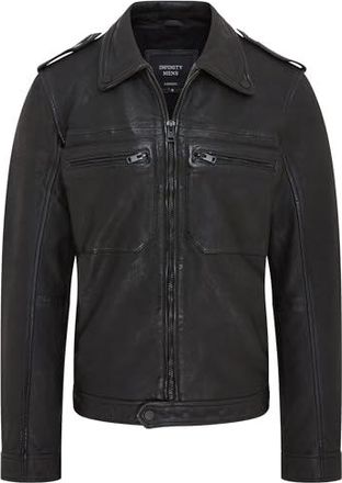 Infinity Leather Blouson Biker Vintage Zipp&eacute; Homme En Cuir DAgneau Noir