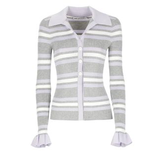 Self Portrait Femme, Pulls, Gris, Taille: 36 FR Chemise à Rayures, Col, Manches Longues, Grise