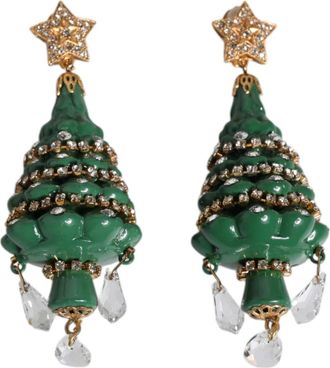 Dolce & Gabbana Femme, Accessoires, Vert, Taille: ONE Size Boucles dOreilles Arbre de No&euml;l &Eacute;mail Vert