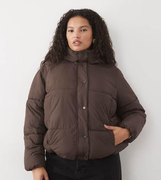 New Look Plus New Look Curve kurze Steppjacke in Dunkelbraun