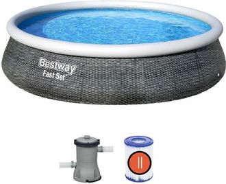 Bestway Schwimmbecken Fast Set 13 x 33/3.96m x 84cm Swimming Pool Set Rattanoptik