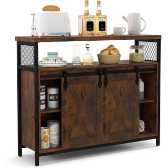 Costway Buffet Cuisine, Armoire de Rangement Cuisine avec 2 Portes Grange Coulissante, 100x33x80 cm, 6 Compartiments Etag&egrave;res R&eacute;glables, Style
