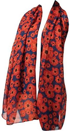 GlamLondon Écharpe coquelicot rouge imprimé grandes fleurs douces pour femme, bleu, L