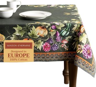 Maison d'Hermine Maison dHermine Tischdecke Rechteckig 100% Baumwolle 180 cm x 140 cm Wiederverwendbar Alltagsgebrauch für Weihnachtsdekorationen Esszimmer Landhaus Zu