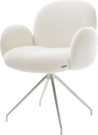 DELIFE Polsterstuhl Nube-Flex mit Armlehnen Kreuzgestell konisch Edelstahl Boucl&eacute; Soft Beige Taschenfederkern