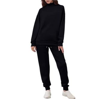 Generic Ensemble de surv&ecirc;tement pour femme musulmane - Couleur unie - Col rond - Boucle en bois - Manches longues - Pantalon large - Costume de jogging pour f