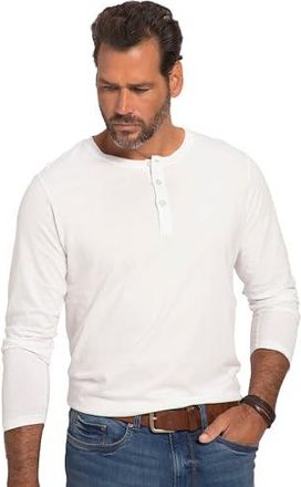JP1880 Homme T-shirt Henley, Manches Longues, Boutonnière, Jusquà 8 X L T shirt, Blanc Neige, 5XL EU