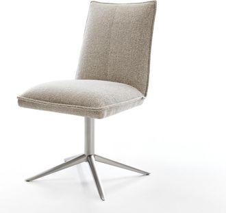 DELIFE Drehstuhl Lelio-Flex Webstoff Soft Beige Fu&szlig;kreuz Edelstahl 360&deg; drehbar Wippfunktion Taschenfederkern, Esszimmerst&uuml;hle
