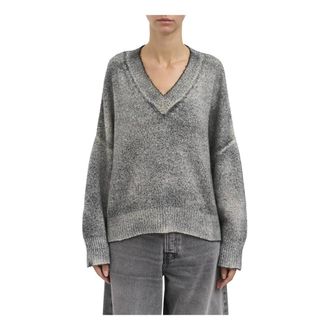 Avant Toi Pull oversize &agrave; col en V en coton - Femme - Pulls - Gris - Taille: 40 FR