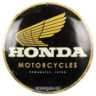 Nostalgic Art Retro Blechschild, Ø 35 cm, Honda MC - Motorcycles Gold - Geschenk-Idee für Honda-Zubehör Fans, Original Lizenzprodukt (OLP), aus Metall, Vintage Desi
