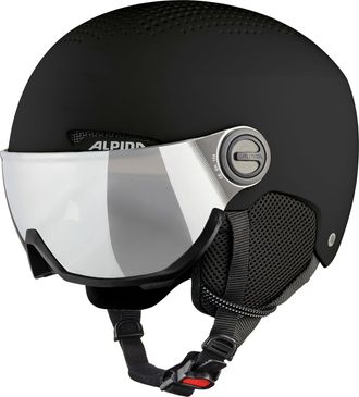 Alpina ARBER Visor Q-LITE - hochwertiger & sicherer Skihelm f&uuml;r Erwachsene, mit waschbarem Innenfutter, mit kontrastverst&auml;rkendem Visier - Black matt - M (54