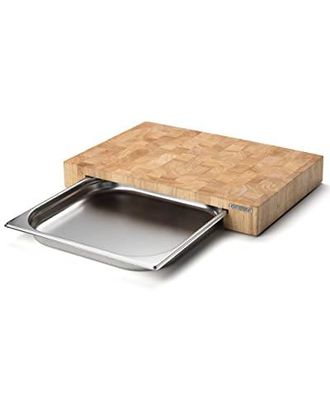 Continenta Schneidebrett aus Gummibaum Stirnholz mit Schublade (39 x 27 x 6 cm)