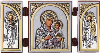 NKlaus Gottesmutter von Jerusalem - Ikone Triptychon Christlich - Holz Reise Altar Ikonografie 16823