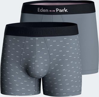 Eden Park Lot De Deux Boxers Unis Et Imprim&eacute;s En Jersey De Coton Stretch Bleu Gris