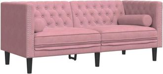vidaXL Chesterfield-Sofa mit Nackenrollen 2-Sitzer Rosa Samt Vidaxl
