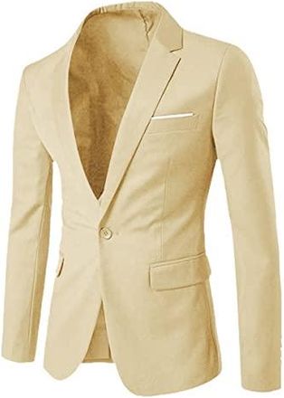 AlltheMen Blazer Homme Slim Fit Formel Un Bouton Veste de Costume Veston Mariage Beige M