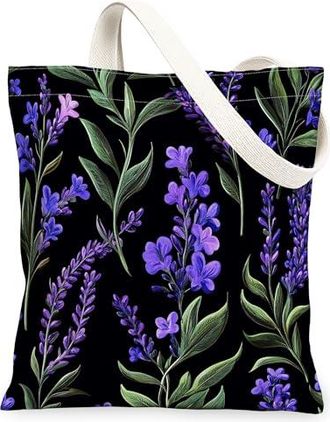 Generic Sac fourre-tout en toile de fleurs de lavande printani&egrave;res pour le shopping, 33 x 38 cm, motif floral r&eacute;tro vintage, sac d&eacute;picerie r&eacute;utilisable, sac d