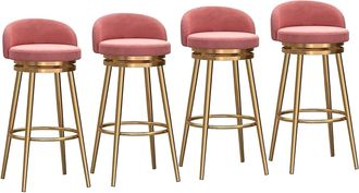 Generic Drehbarer Barhocker mit R&uuml;ckenlehne, Samtbezug, Goldener Fu&szlig;st&uuml;tze, 4Er-Set, Rosa, f&uuml;r K&uuml;cheninsel/Thekenh&ouml;he