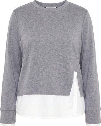 Ulla Popken Sweatshirt Sweatshirt Bluseneinsatz A-Linie Rundhals Langarm
