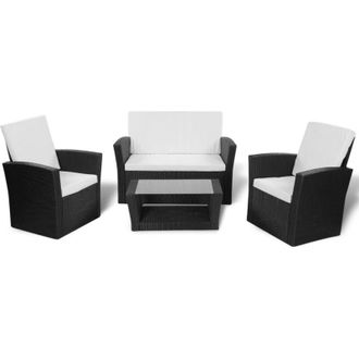vidaXL Vidaxl - Salon de jardin 4 pcs avec coussins R&eacute;sine tress&eacute;e Noir