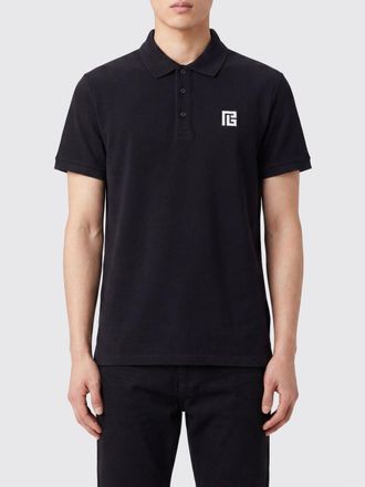 Balmain Polo slim en coton &agrave; manches courtes avec logo contrastant