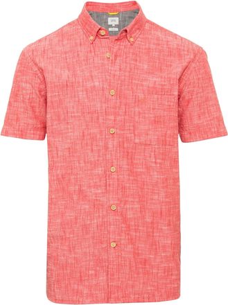 Camel Active Herren Meliertes Kurzarmhemd aus Reiner Baumwolle Rot, Menswear-M
