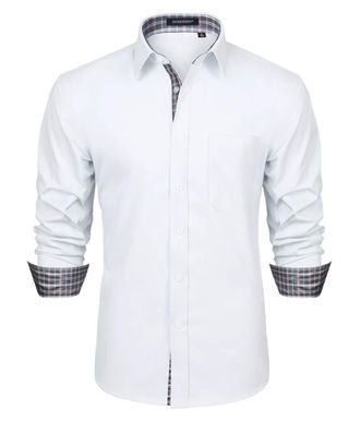 Hisdern Herren Hemd Freizeithemd Langarmhemd Formelle Businesshemden Freizeithemden Langarm Hemd Regular Fit Hemden Shirt Wei&szlig; 4XL
