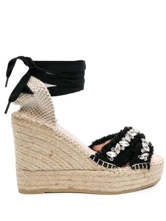 Manebì espadrilles compensées Gaia 110 mm à ornements - Noir