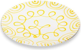 Gmundner Keramik Speiseteller, Durchmesser: 28 cm, Gelbgeflammt, handgemachte Keramik aus Österreich