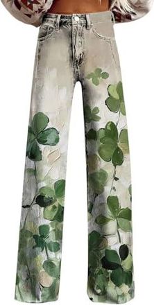 Generico Pantalon Baggy Jeans Femme grande taille Pantalon Jambe Large Travail Jeans L&eacute;ger Large Jambe Pantalon Imprim&eacute; Basic Pantalon Denim de Rue Style Hip H