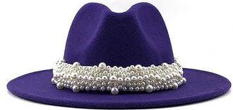 Generic Cocila Chapeau De Jazz éLéGant pour Femmes Britannique Anneau Perles avec Haut à Bord en Laine Dames Bonnet Gendarmerie (Purple L) Casquette De Chasse