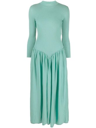 Stella McCartney robe mi-longue nervur&eacute;e en laine - Vert