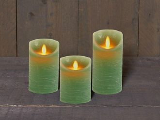Coen Bakker 3er Set Kerze LED Echtwachskerze 10 cm + 12,5 cm + 15 cm Kerze &Oslash; 7,5 cm viele Farben mit Timer flackender Docht Wachskerze Kerzen, Farbe:Jade Gr&uuml;n