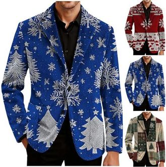 Generic Vestes de costume de Noël en velours côtelé pour homme - Blazer amusant à manches longues - Revers boutonné - Tenue de Noël décontractée - Costume de 